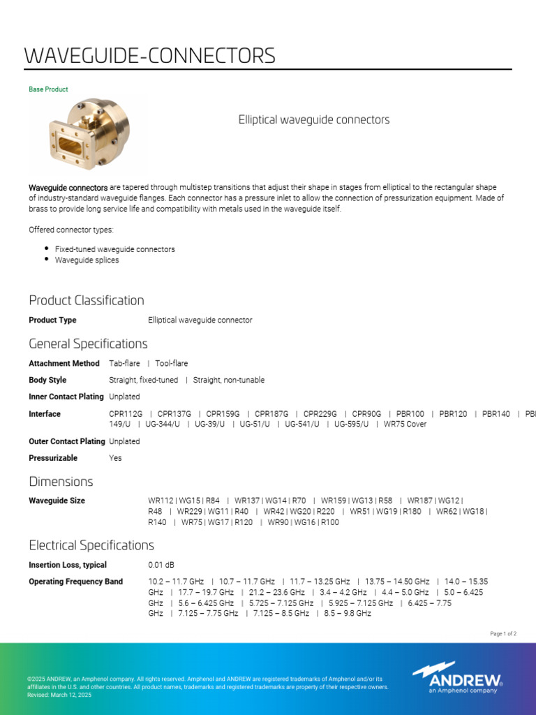 Waveguide Connectors Product Specifications | PDF | Electrical ...