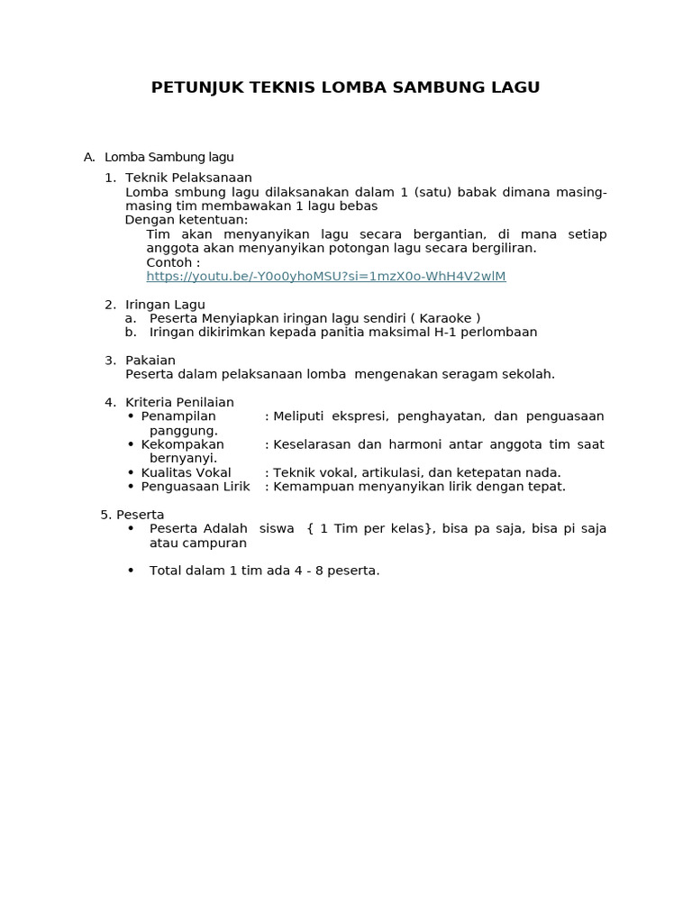 Juknis Lomba Sambung Lagu 2025/2026 | PDF