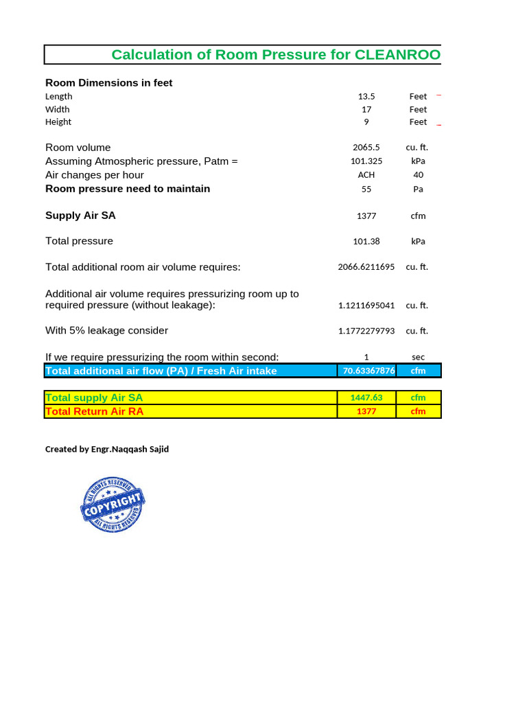 Room Pressure Calculation | PDF | Pressure | Physical Quantities