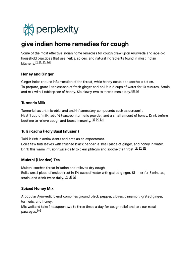 Effective Indian Remedies for Cough | PDF | Ginger | Cough