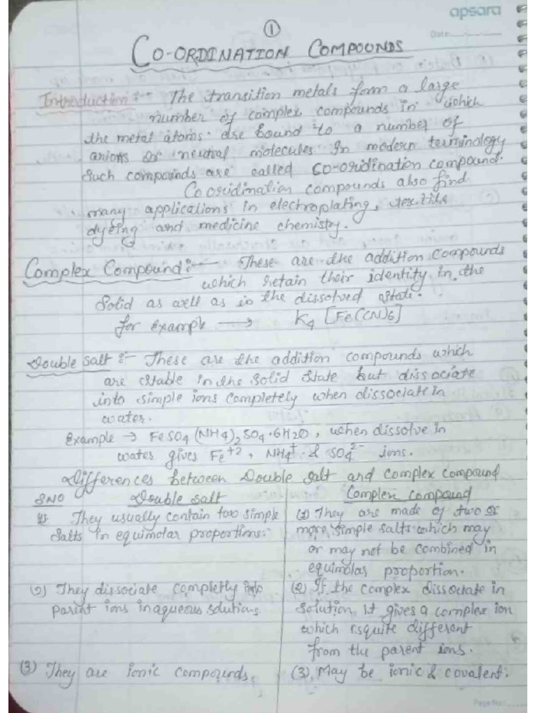 Coordination Compounds Notes | PDF