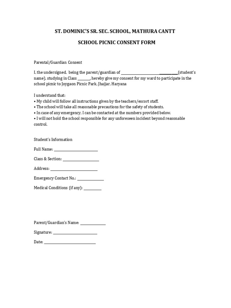 School Picnic Consent Form | PDF