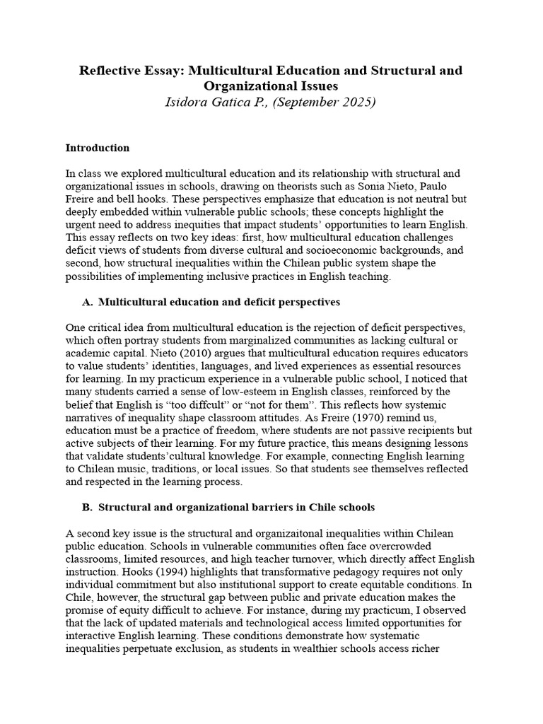Reflective Essay - Isidora Gatica | PDF | Pedagogy | Teachers