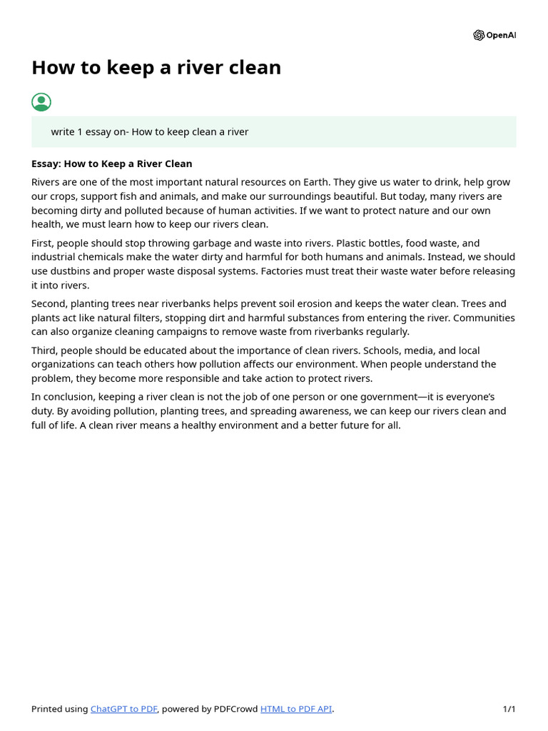 Keeping Our Rivers Clean: Key Actions | PDF