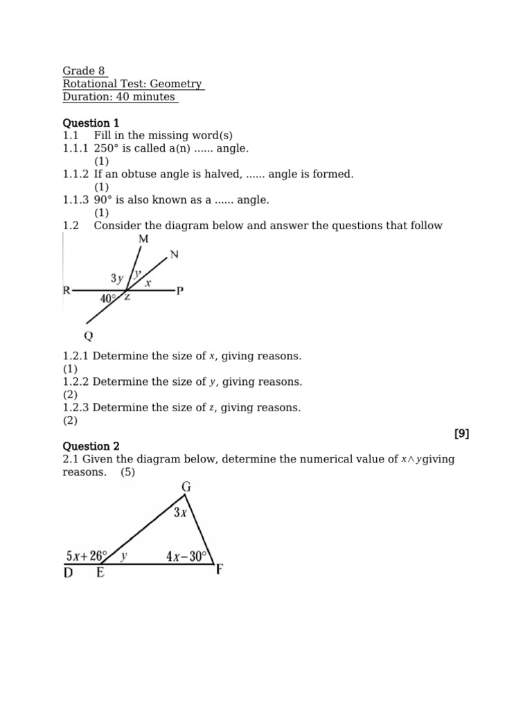 Grade 8 Geometry Rotational Test | PDF