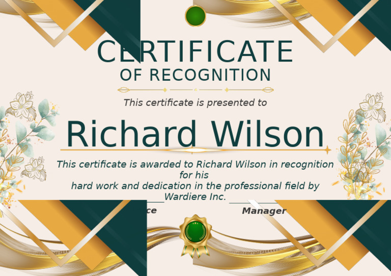 Gold and Green Vintage Elegant Recognition Certificate - 20251019 ...