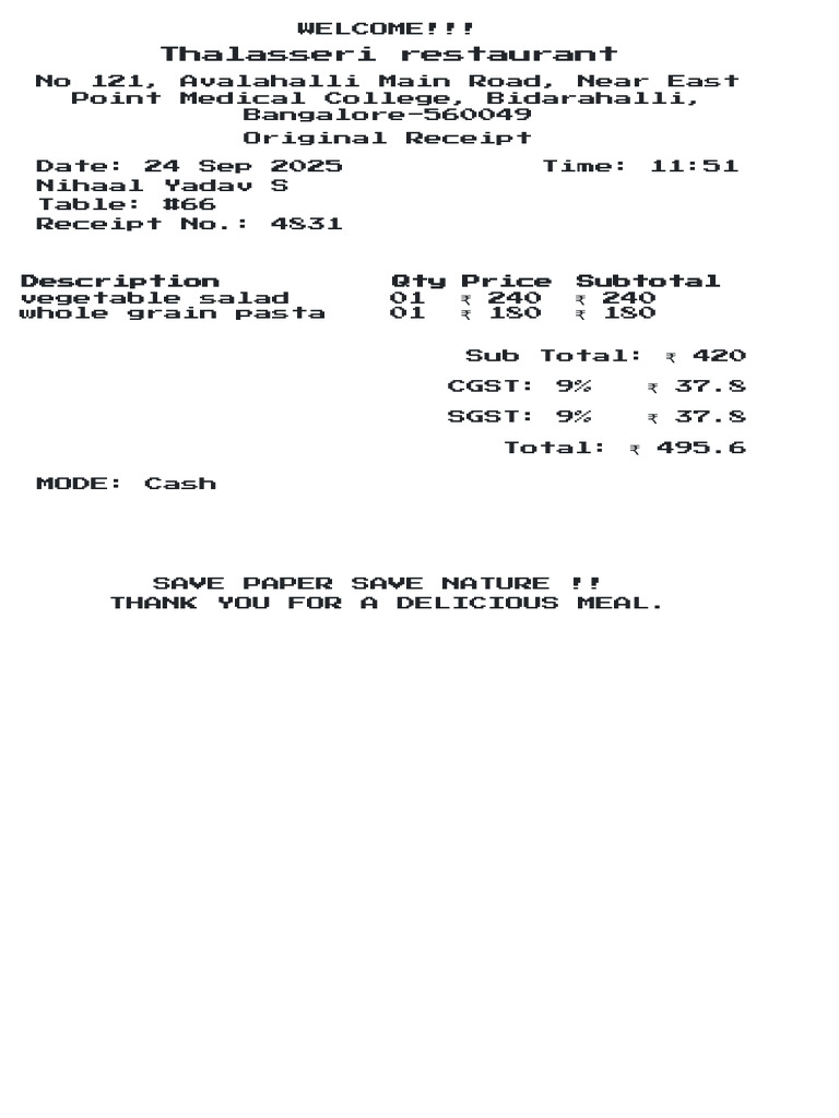 Restaurant Bill Template 1 | PDF