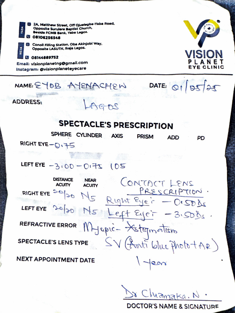 Eye Glass Prescription | PDF