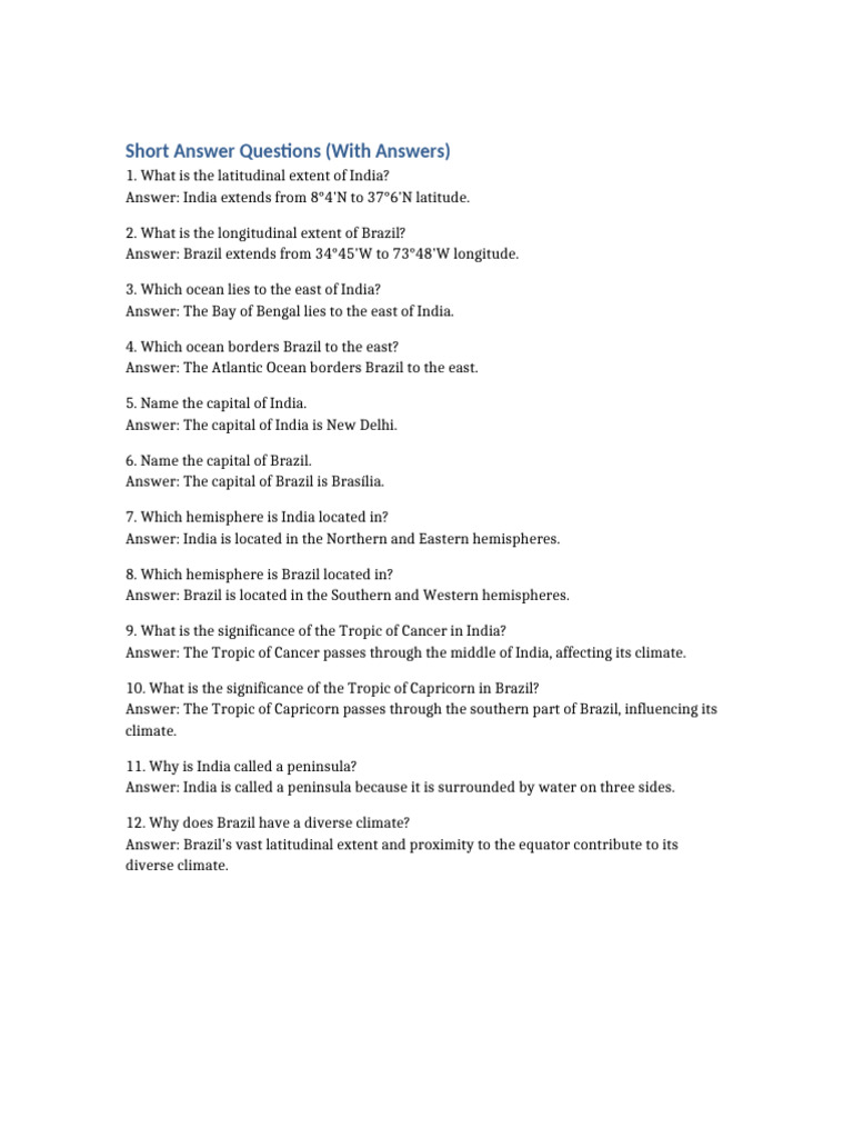 Short Answers With Answers | PDF