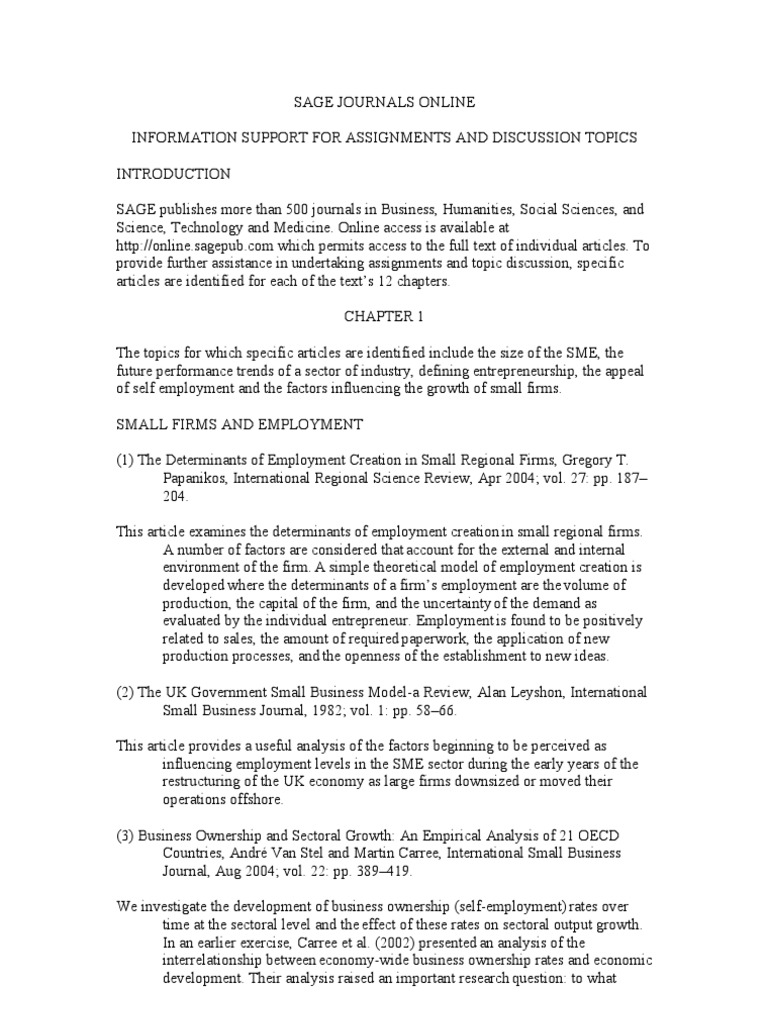 SAGE Journals Online Readings - FINAL | PDF | Entrepreneurship | Market ...
