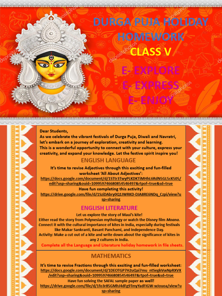 Class V Puja Holiday Homework 2025-26 Final 22.9.25 | PDF