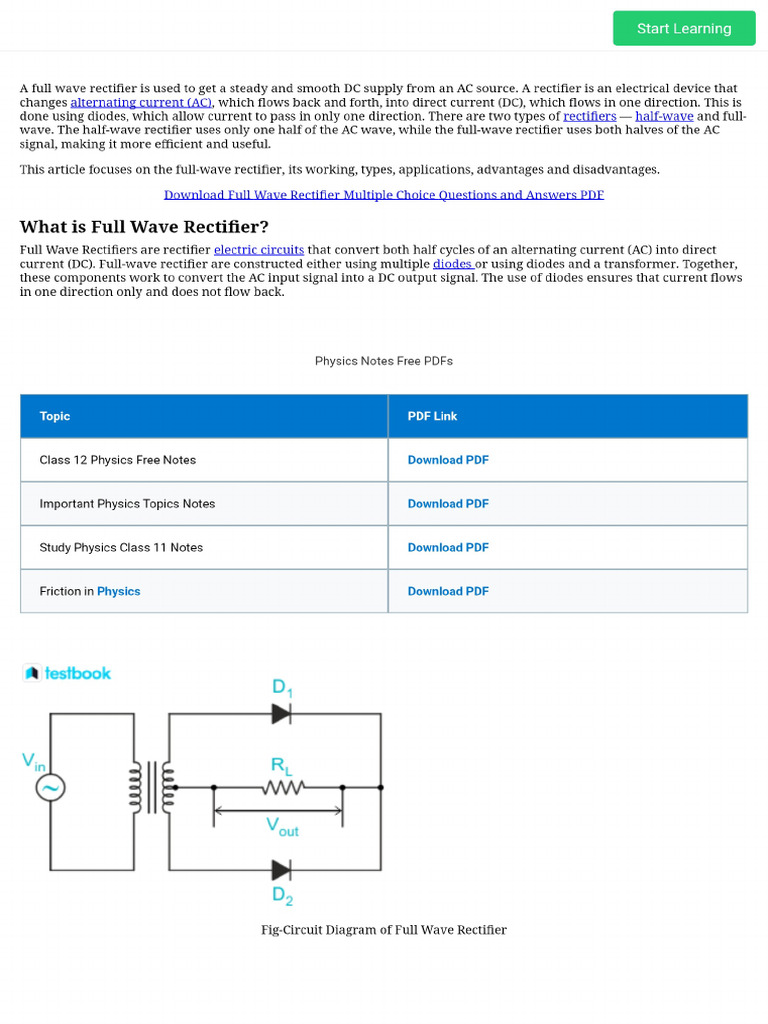 Full Wave Rectifier Definition, Circuit, Working, Formula ...