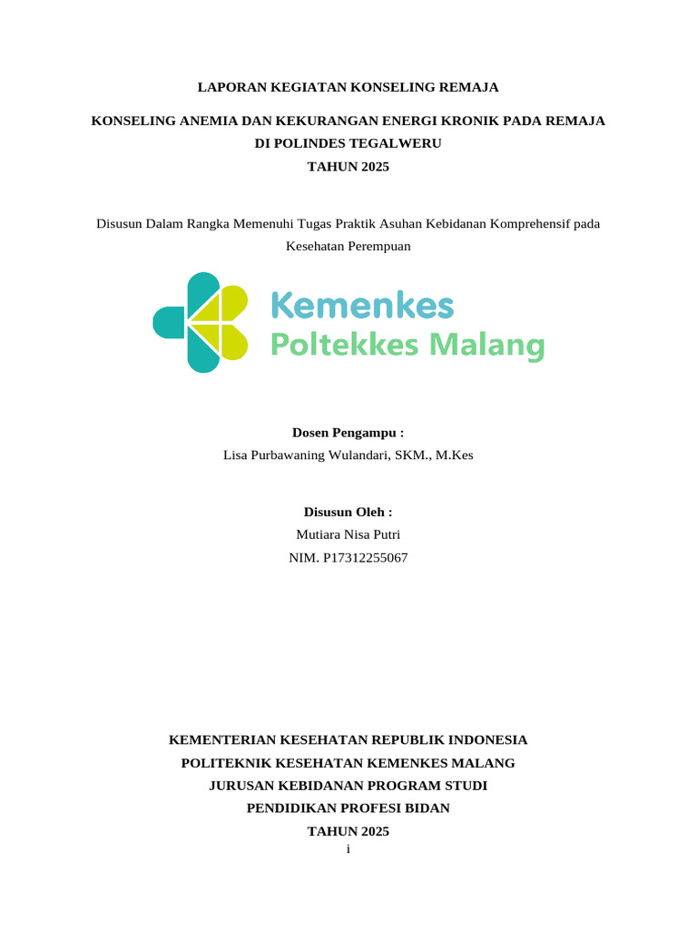 Konseling Anemia dan KEK Remaja 2025 | PDF
