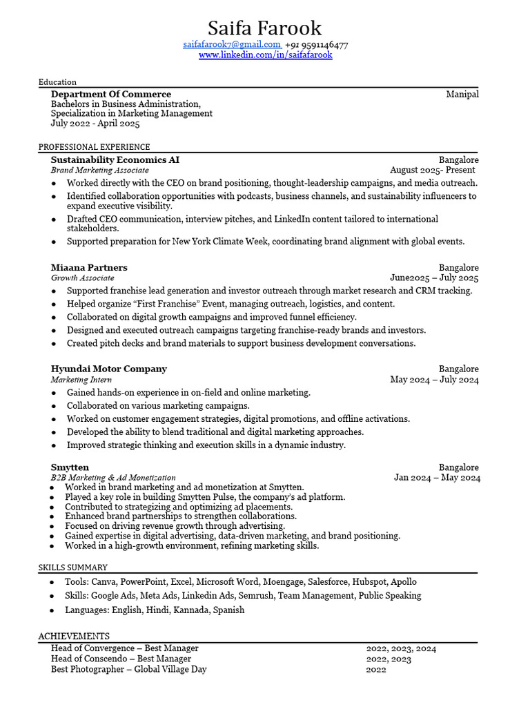 Saifa Resume | PDF | Marketing | Brand