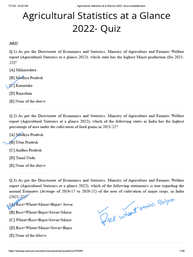 Agricultural Statistics at A Glance 2022 - Quiz-Complete-Test Lyst5078 ...
