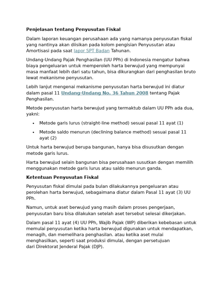 Tarif Penyusutan Aset Tetap Fiskal | PDF