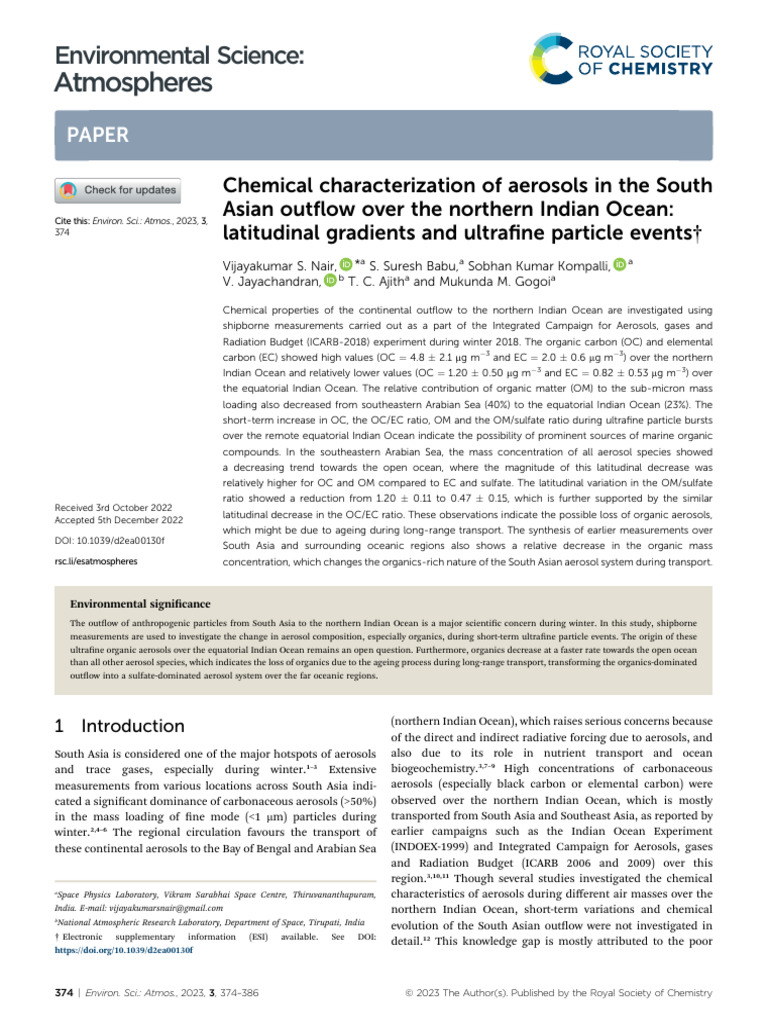 Chemical Characterization of Aerosols in The South | PDF | Aerosol ...