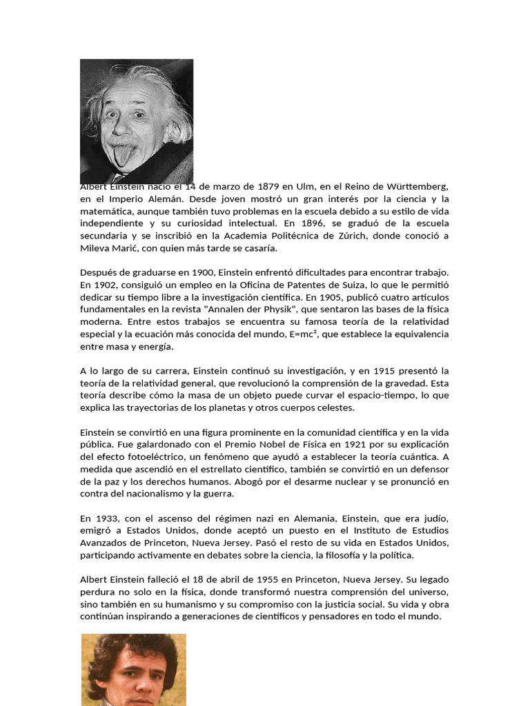 Vida y legado de Albert Einstein y José José | PDF | Albert Einstein