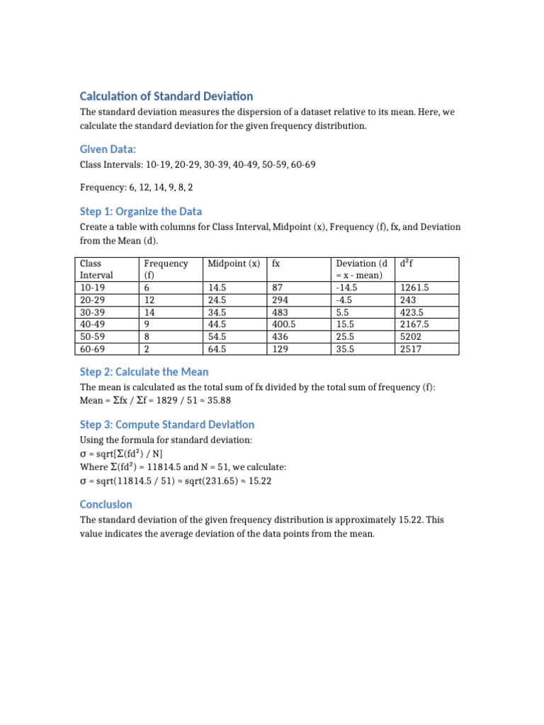 Standard Deviation Calculation | PDF