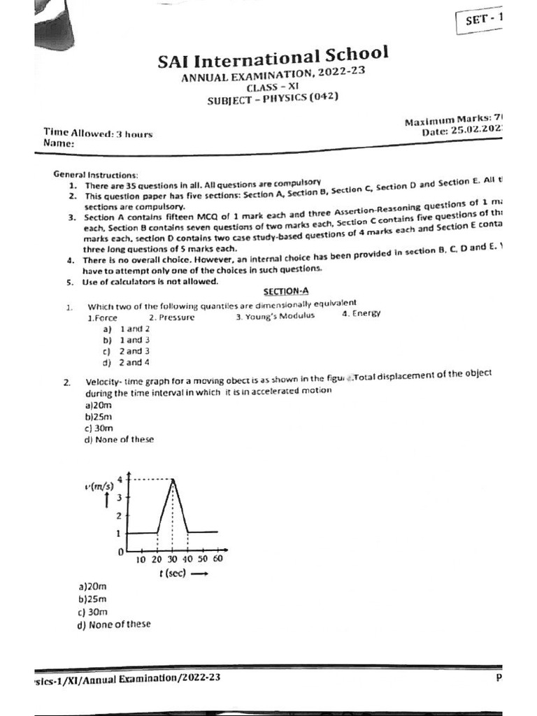 XI-Physics Annual Exam 2022-23 | PDF