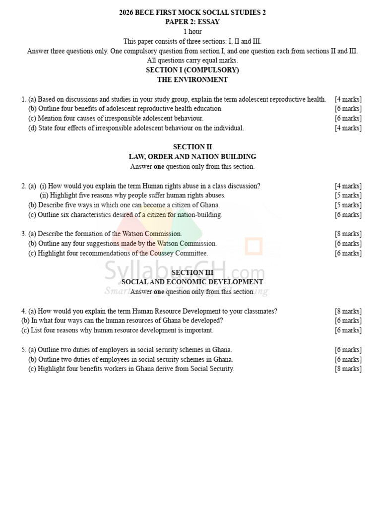 2026 Bece First Mock Social Studies 2 | PDF