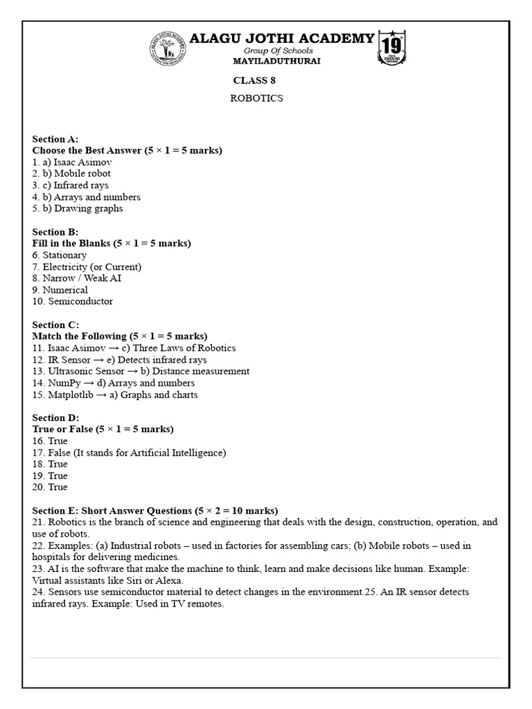 Class 8 Robotics Study Guide | PDF