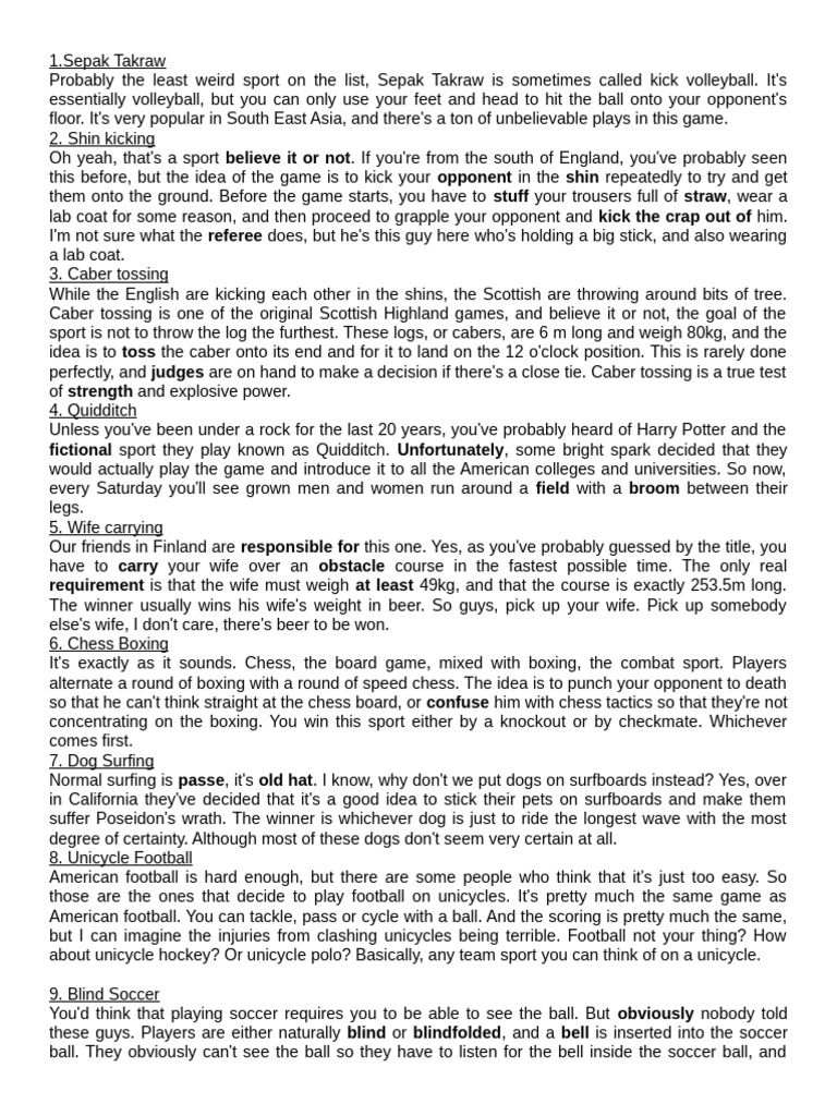 Unique and Bizarre Sports Explained | PDF | Sports
