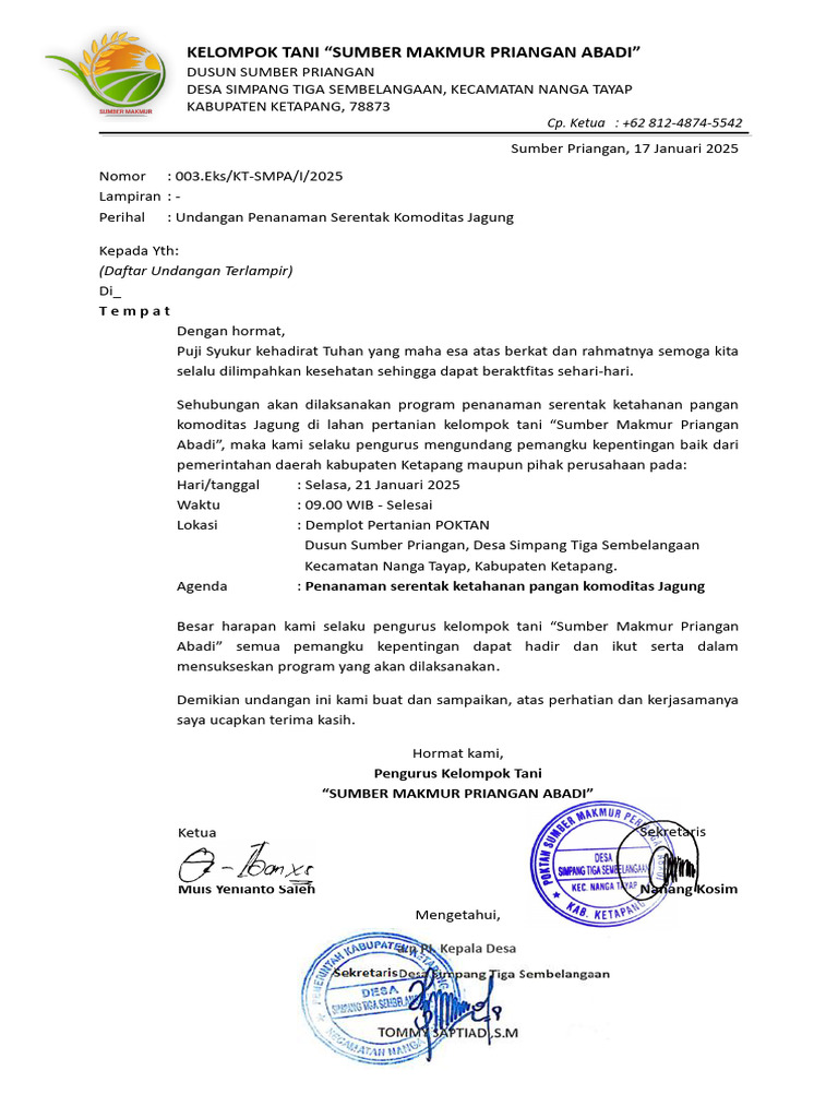 Surat Undangan Kegiatan Penanaman Jagung (Eksternal) | PDF