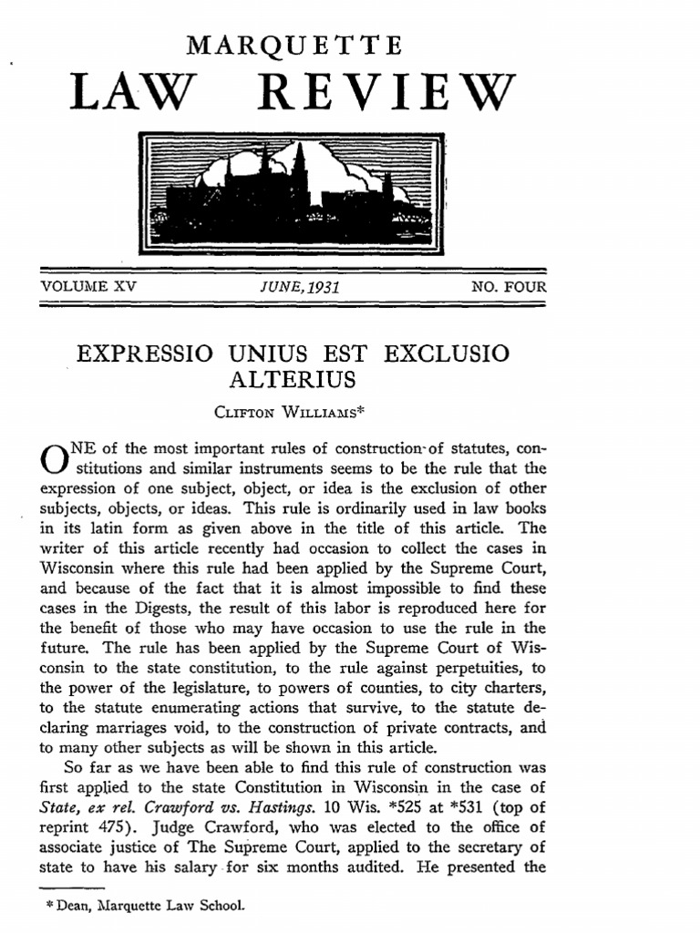 Expressio Unius in Wisconsin Law | PDF | Statutory Interpretation ...