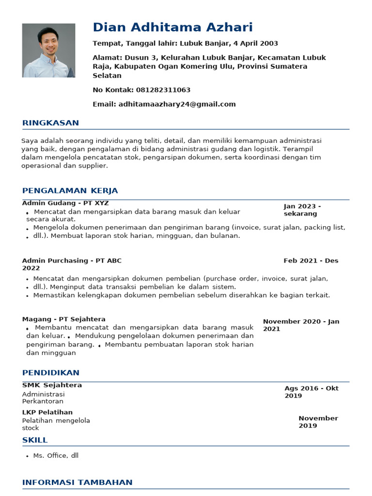 CV Dian Adhitama Azhari | PDF