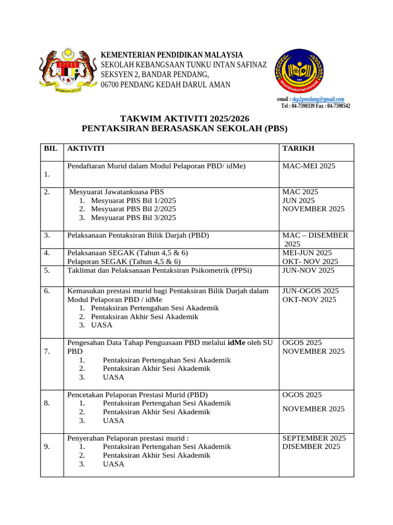 Takwim PBS 2025 | PDF