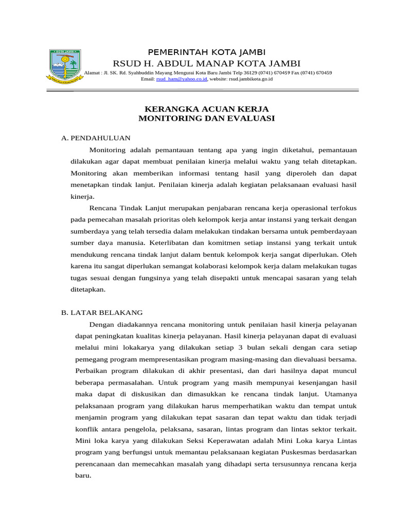 Monitoring Kinerja RSUD H. Abdul Manap | PDF