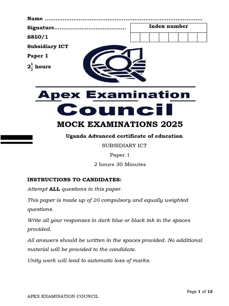 2025 Mock ICT Exam Paper for Uganda | PDF | Proxy Server | Computing
