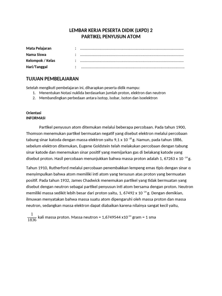 Partikel Penyusun Atom dan Notasi Unsur | PDF