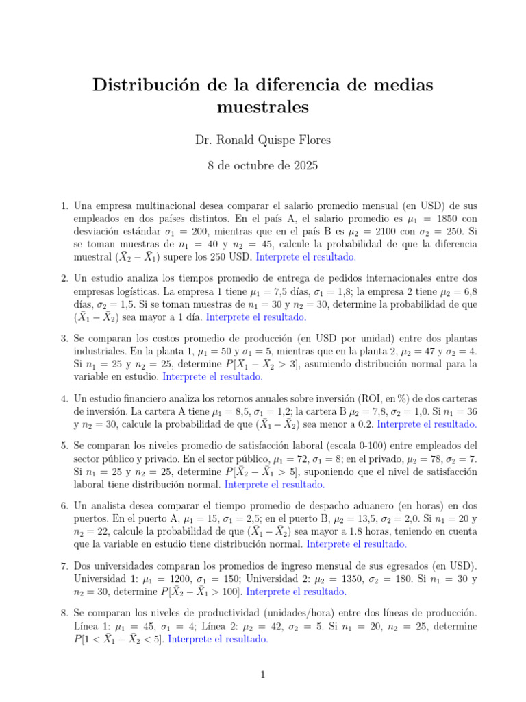 Distr Dif Medi Muestral | PDF | Desviación Estándar | Distribución normal