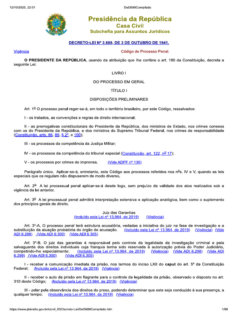 Código Processo Penal - 2025 Compilado | PDF