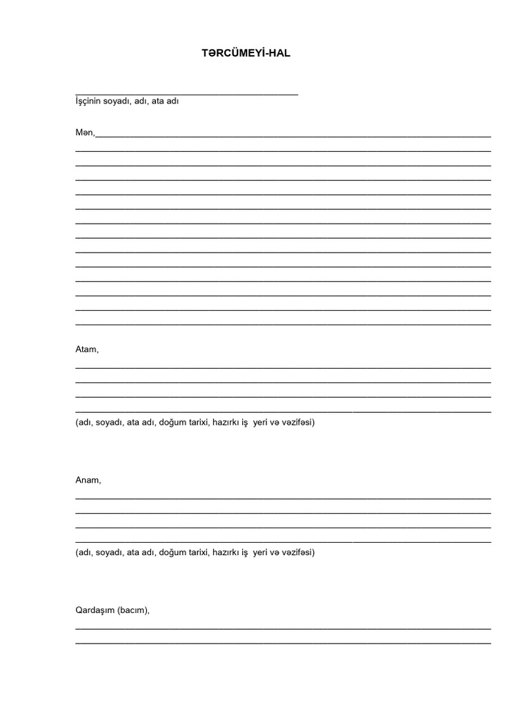 Tərcümeyi Hal Nümunə Pdf