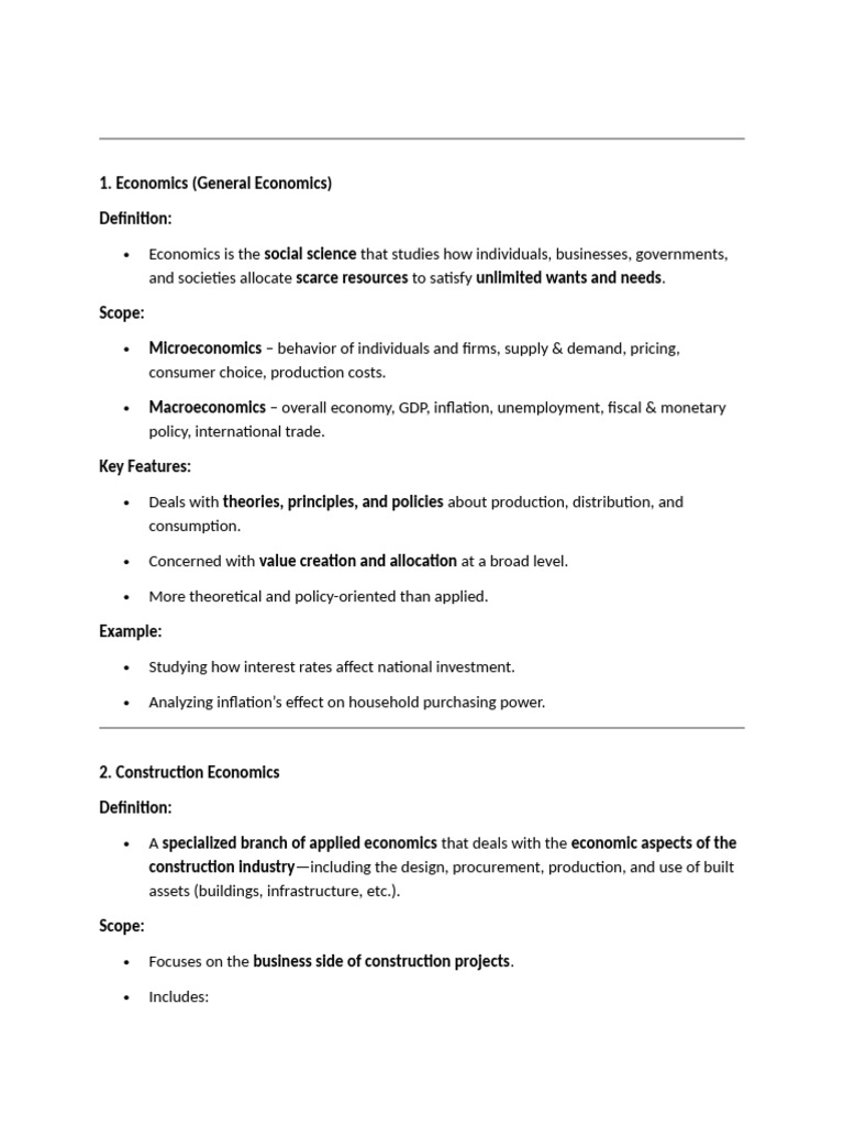 Construction Economics Overview | PDF | Economics | Inflation