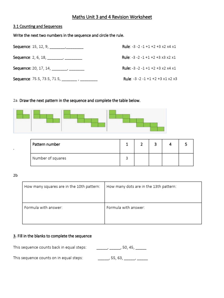 Maths Unit 3 and 4 Revision Worksheet | PDF | Chess | Arithmetic