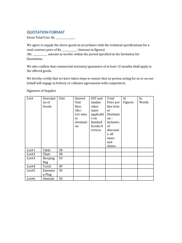 Business Quotation Document Format | PDF