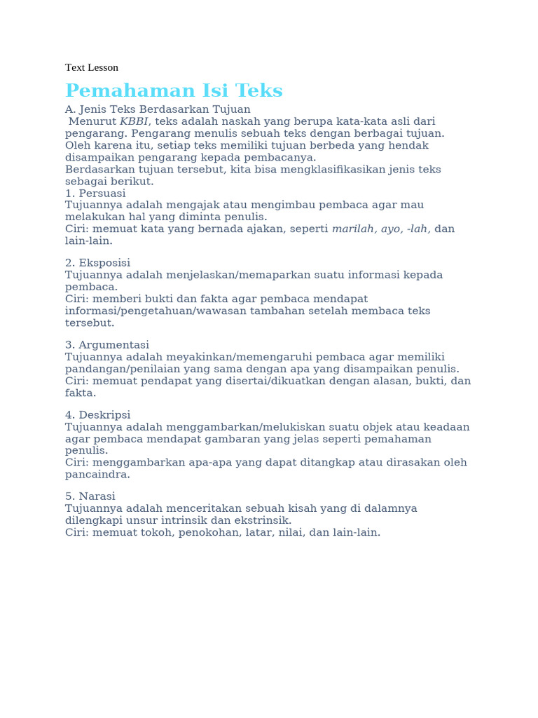 Text Lesson Pemahaman Isi Teks | PDF
