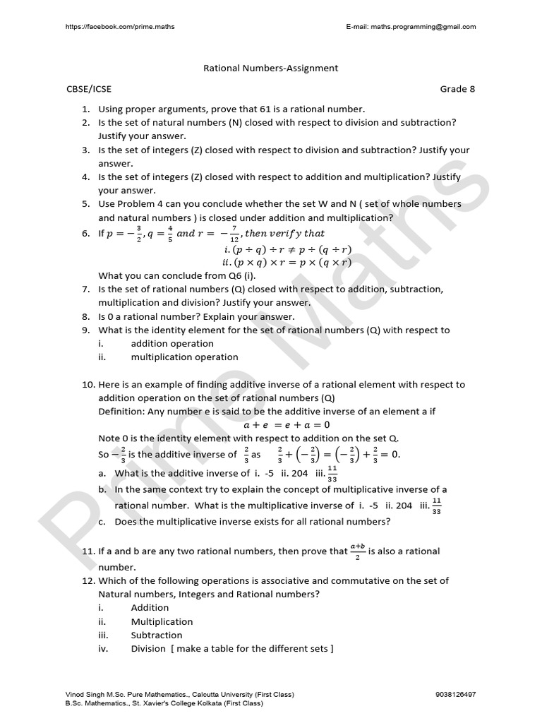 Rational Numbers Grade 8 | PDF | Multiplication | Subtraction