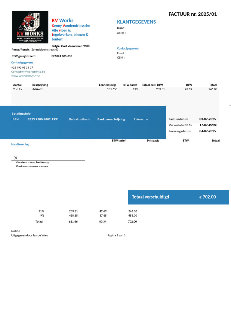 Voorbeeldfactuur Met BTW Belastingdocument PDF 21059897a3 | PDF