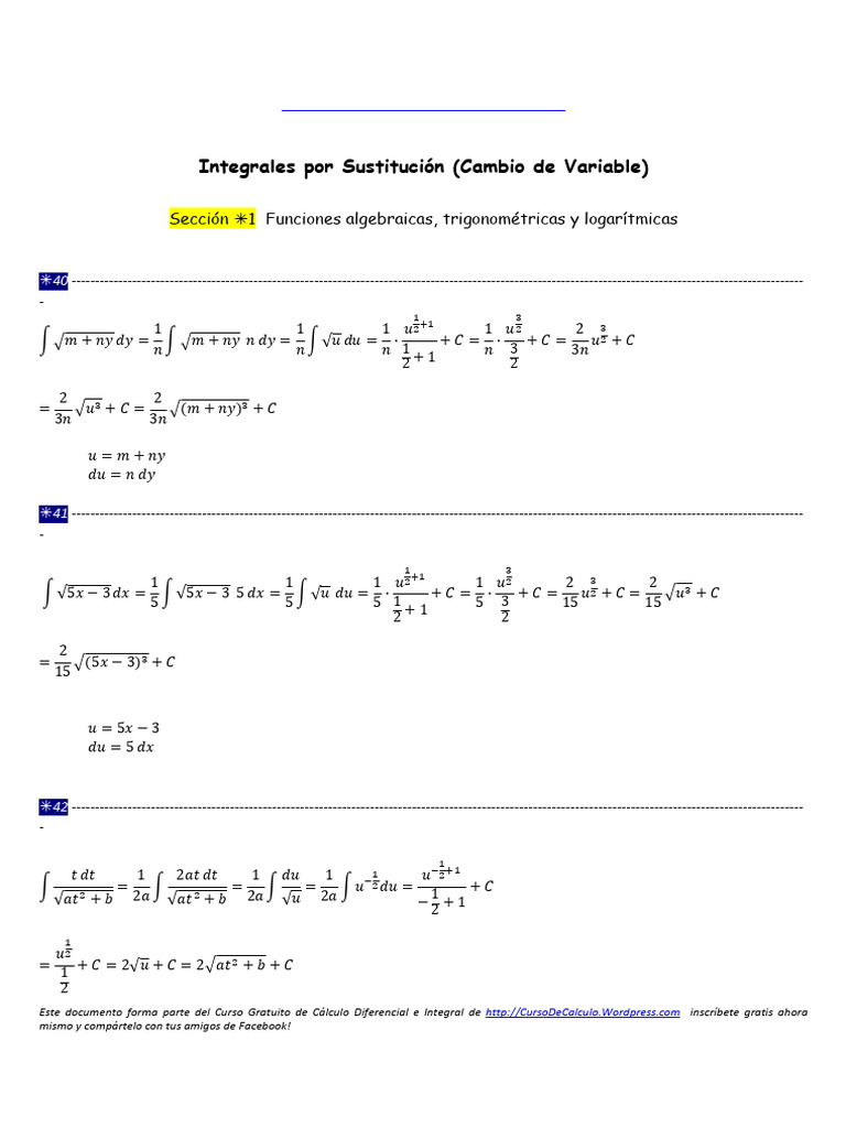 Integrales por Sustitución en Cálculo | PDF | Objetos matemáticos | Zona