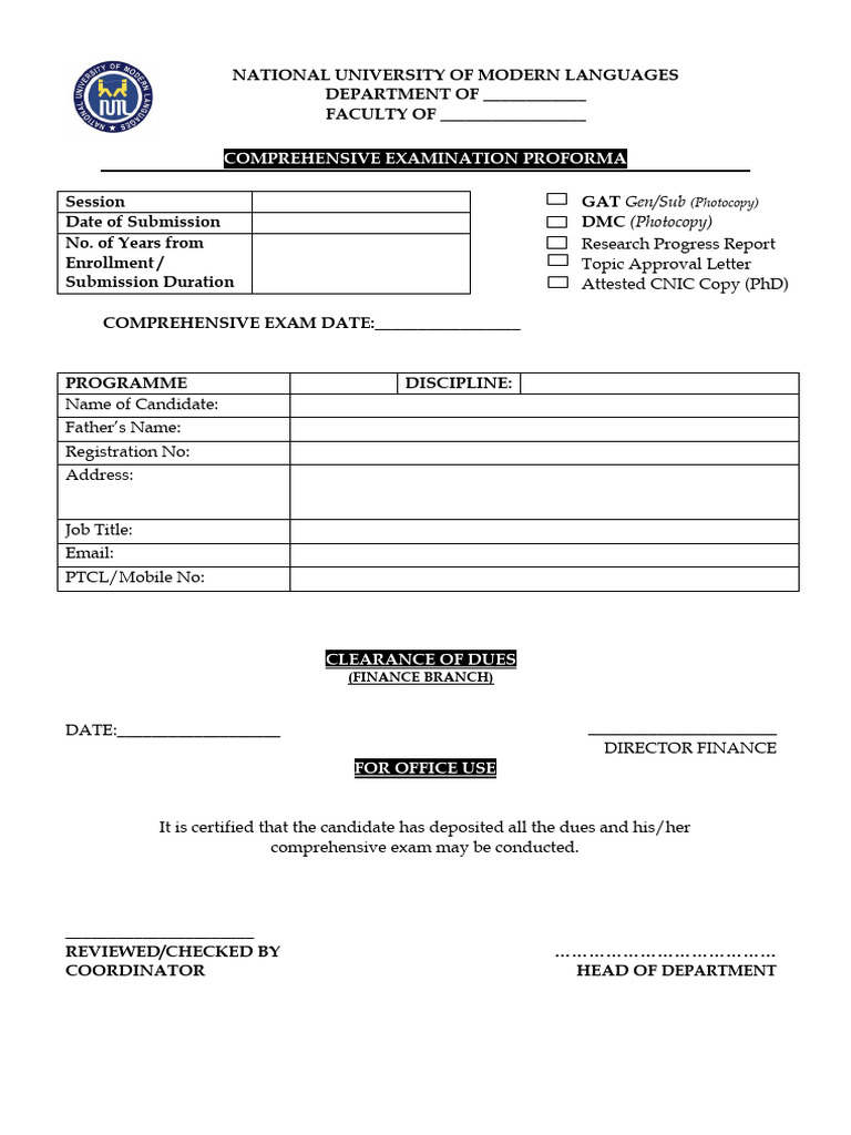 Comprehensive Exam Proforma Template | PDF