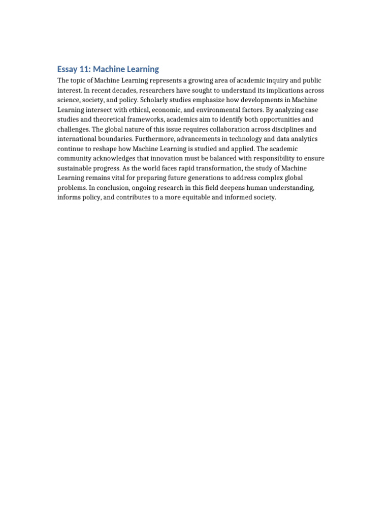 Essay 11 Machine Learning | PDF