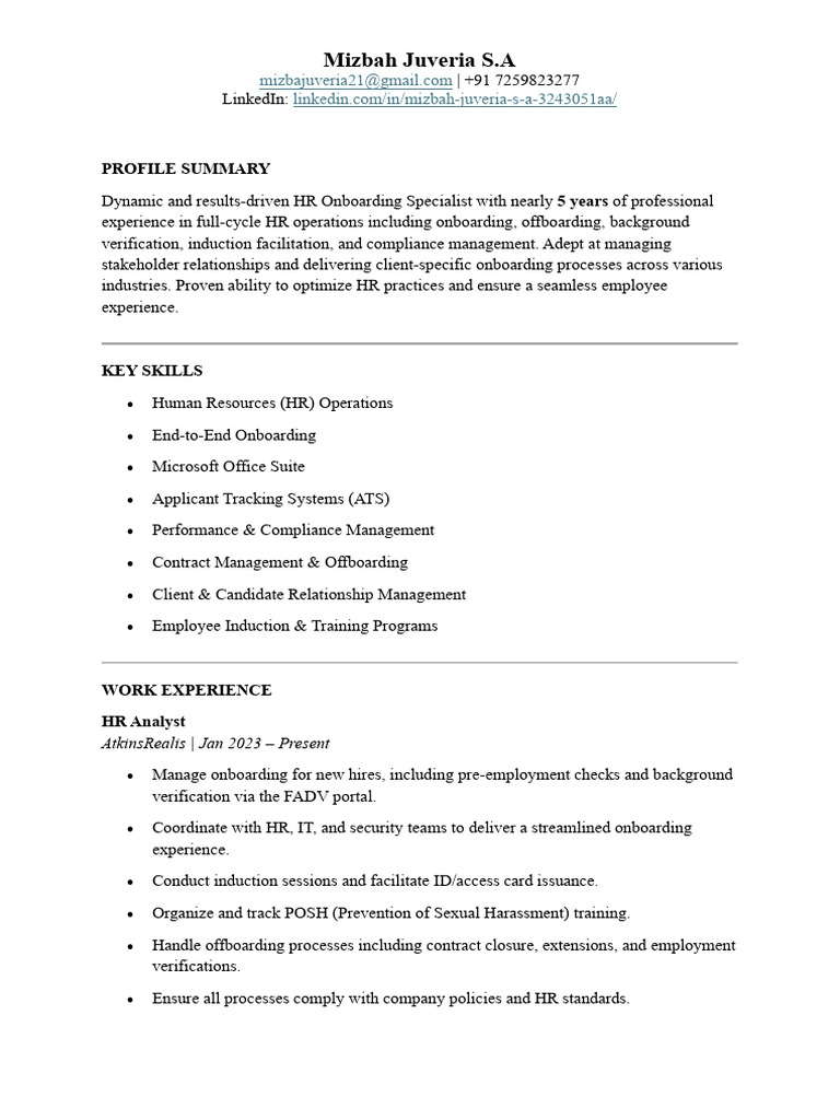 CV Mizbah Juveria V4 10 | PDF | Business | Computing