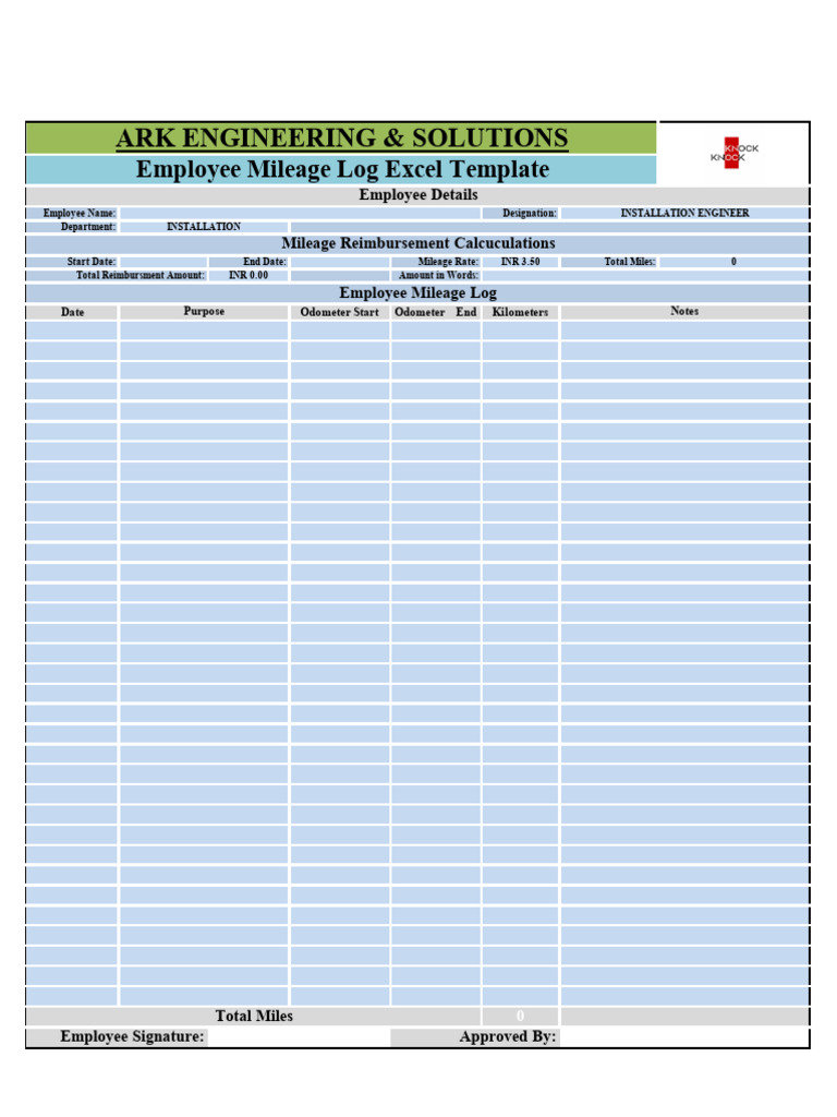 Employee Mileage Log Template | PDF