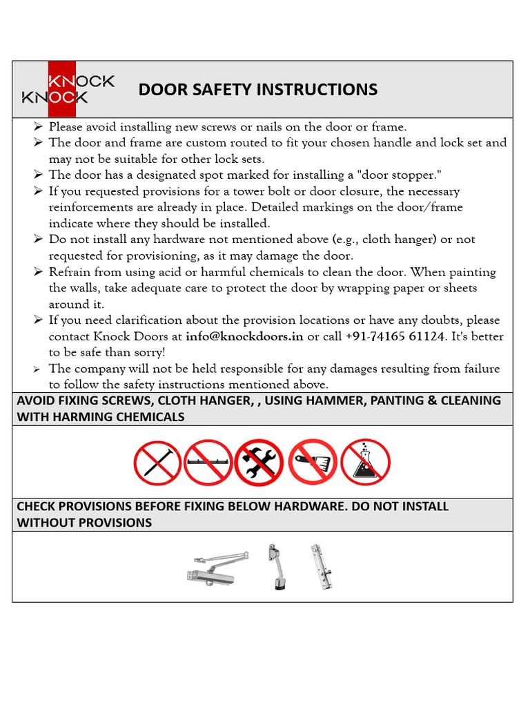 Door Safety Instructions | PDF