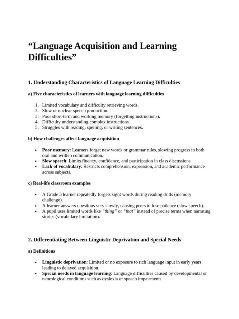 Language Learning Difficulties Explained | PDF | Learning | Language ...